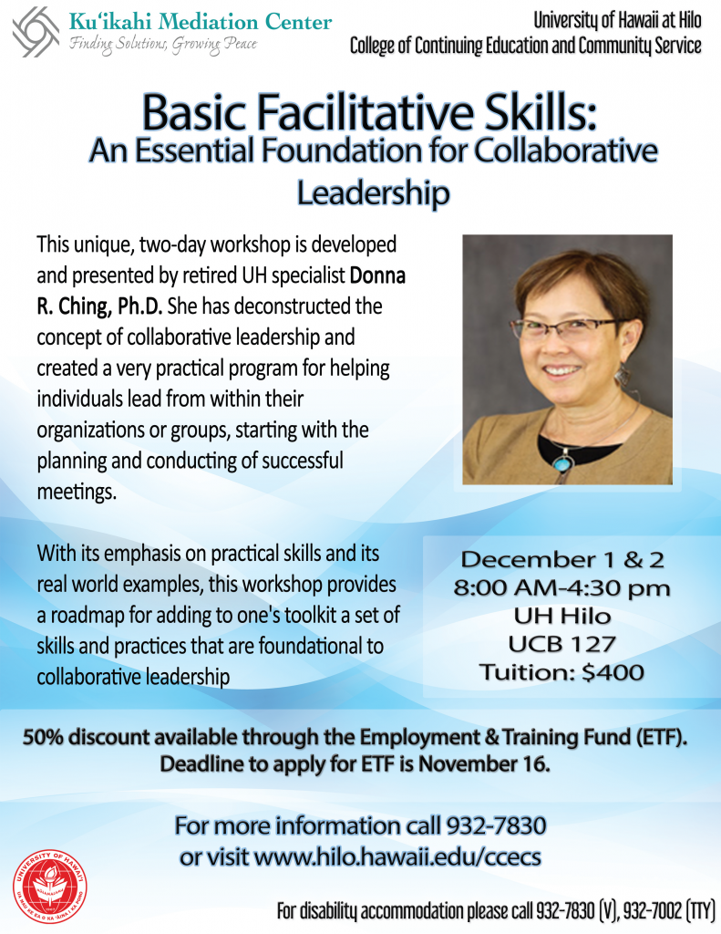 Dr. Donna Ching at UH Hilo: Basic Facilitative Skills Workshop : Big ...