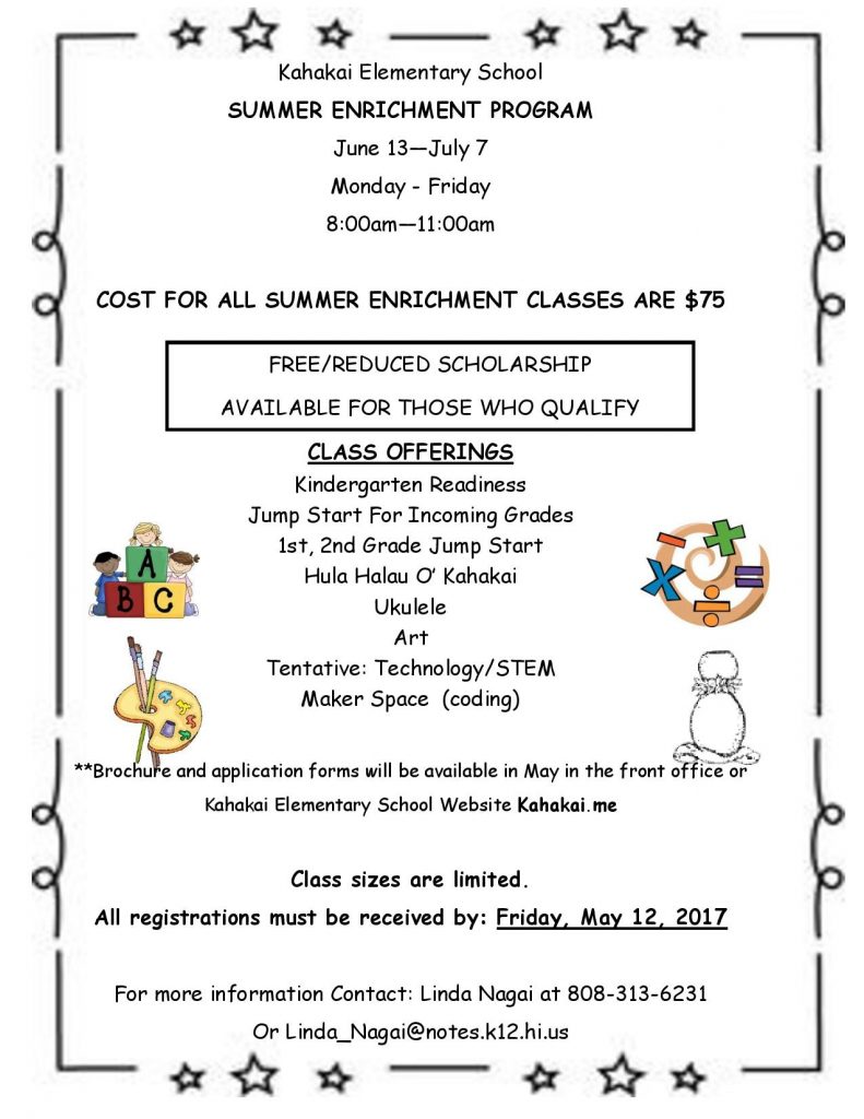 Last Day to Register for Kahakai Elementary Summer Enrichment Program ...