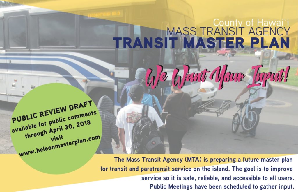 Hawai‘i County Mass Transit Agency to Hold Public Meetings : Big Island Now